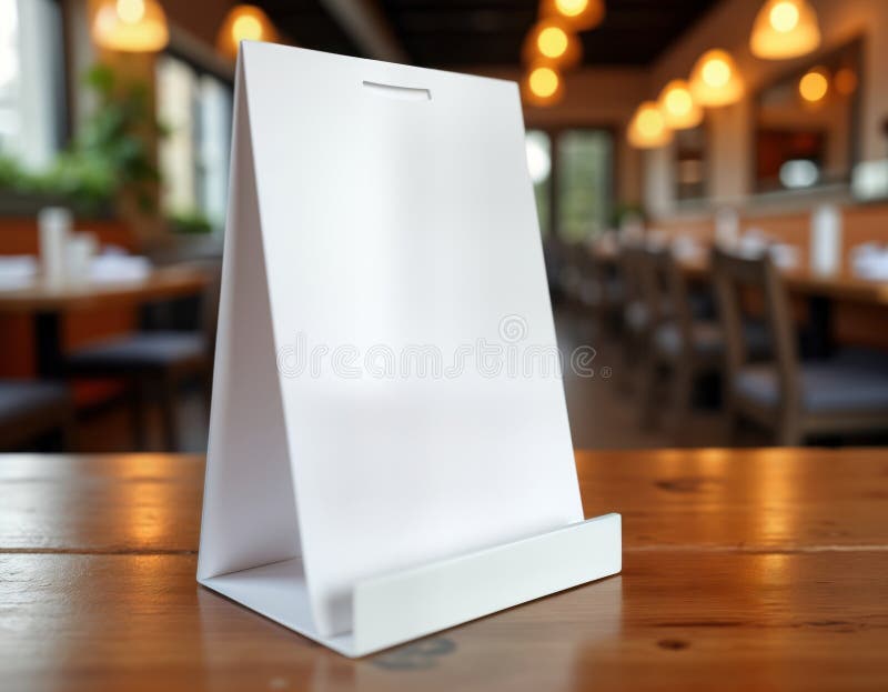Empty White Menu Frame on Wooden Table in Cafe. Modern Design. Blank ...
