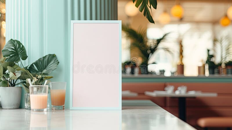 Empty White Menu Mockup in Pastel Retro Cafe Stock Illustration ...