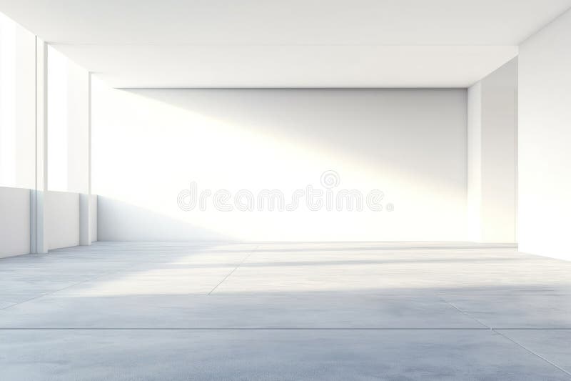 Empty White Minimal Architecture Building with Concrete Floor. Wide ...