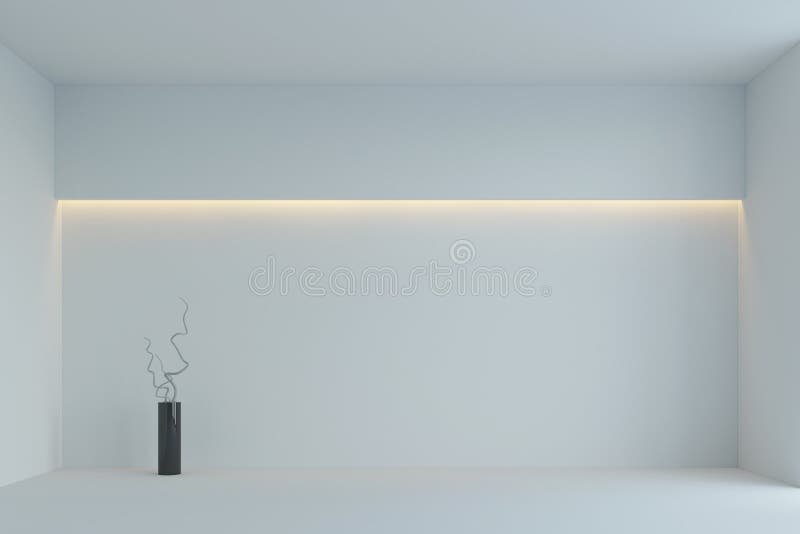 Empty White Minimalist Room with Yellow Backlight. 3d Rendering Stock ...