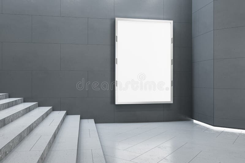 Empty White Mock Up Banner in Underground with Stairs. Commercial Ad ...