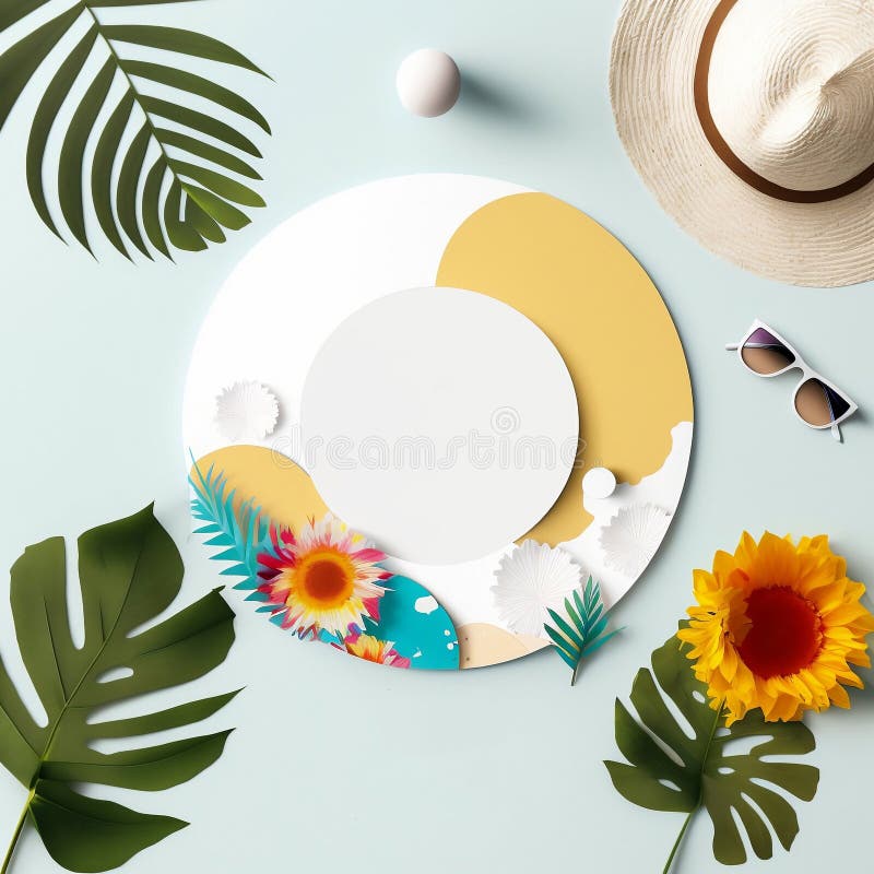 Empty White Mocup, Frame Circle for Text with Summer Decor.Generated AI ...
