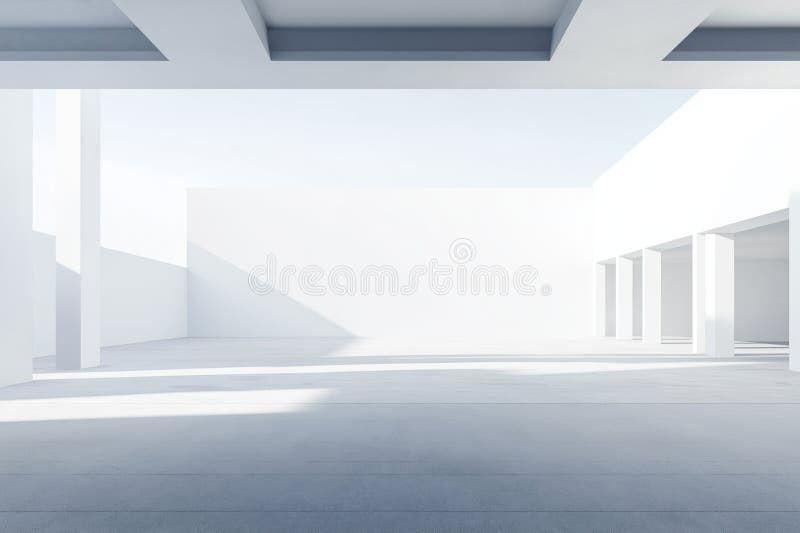 Empty White Modern Architecture Building Interior. Spacious Open Area ...