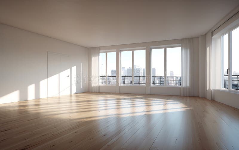 Empty White Modern Light Apartment with Big Windows Stock Illustration ...