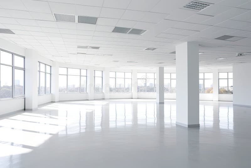 Empty White Modern Office Interior Stock Illustration - Illustration of ...
