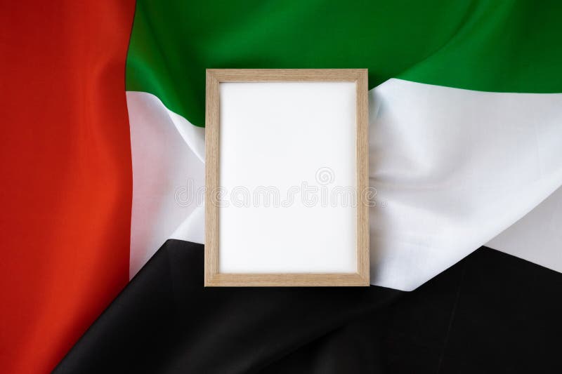 Empty White Paper Frame Small Flag of UAE on Beige Background with ...