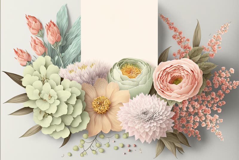 Empty White Paper Sheet with Beautiful Flowers. Botanical Art. Mockup ...