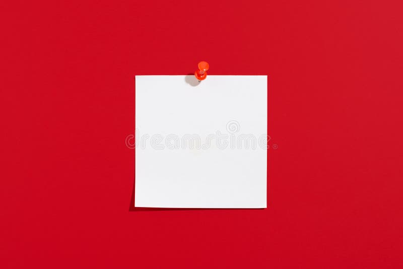 Empty White Paper Sheet for Notes with Pin on a Red Background. Office ...