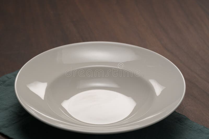 Empty White Pasta Plate on Wood Table Closeup Stock Photo - Image of ...
