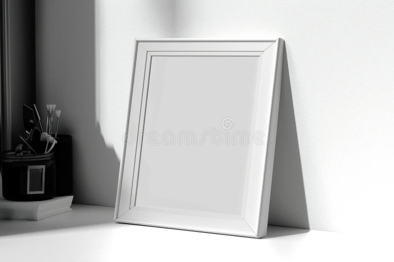 Empty White Photo Frame Stands Upright on White Surface. Simple Design ...