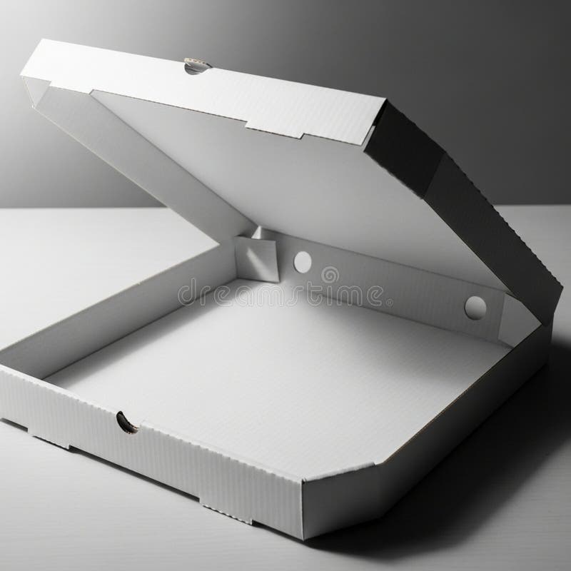 An Empty White Pizza Box Made of Corrugated Cardboard is Partially Open ...