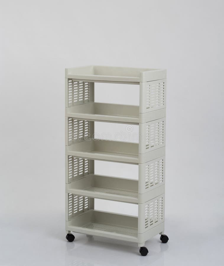 Plastic Shelves Rack with Wheels Isolated on White Stock Photo - Image ...