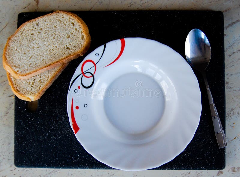 Empty White Plate with Bread Stock Photo - Image of bread, home: 110299198