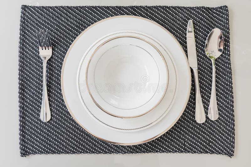 Empty White Plate, Dinner Setting Stock Photo - Image of cloth, meal ...
