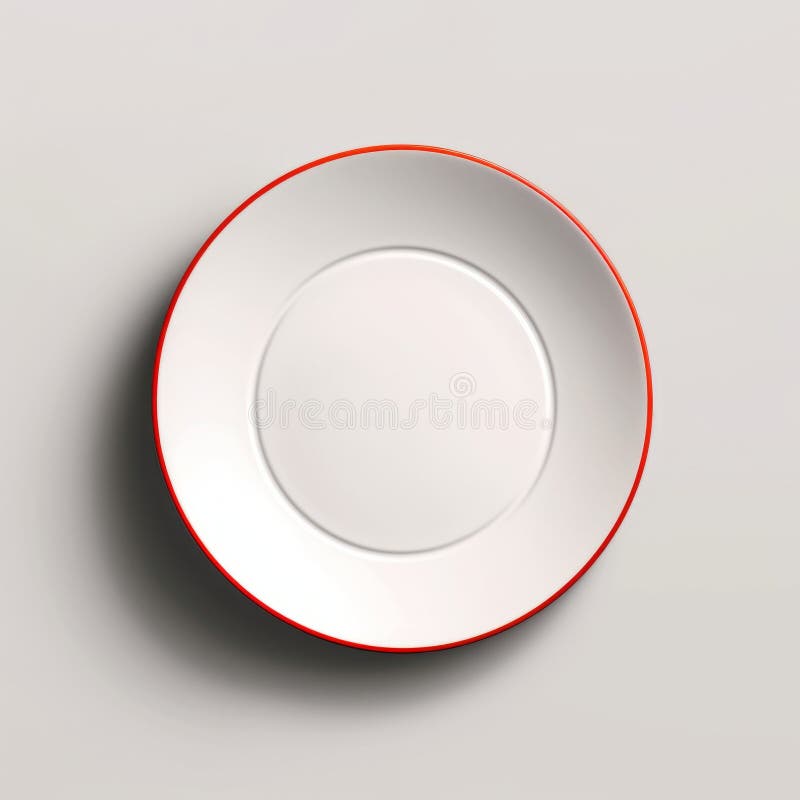 Minimalist Plate Illustration with Red Rim on White Background Stock ...