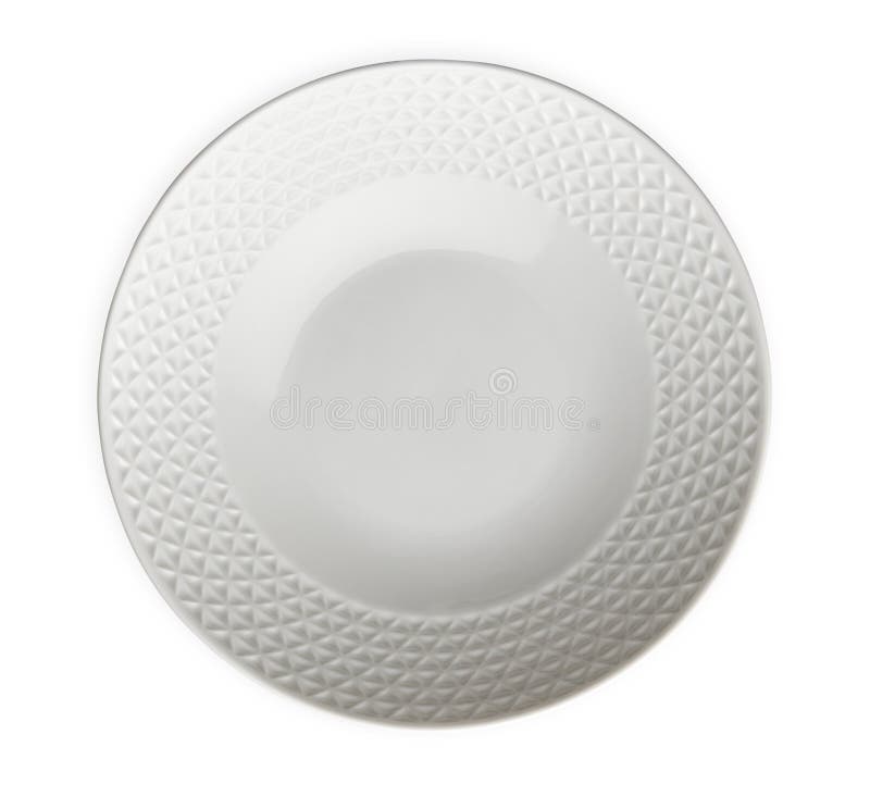 Empty White Plate with Weave Pattern Edge, Isolated on White Background ...