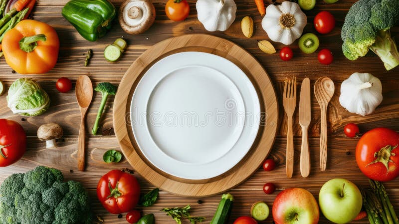 The Empty Plate and Fresh Vegetables.AI Generated Image Stock Image ...