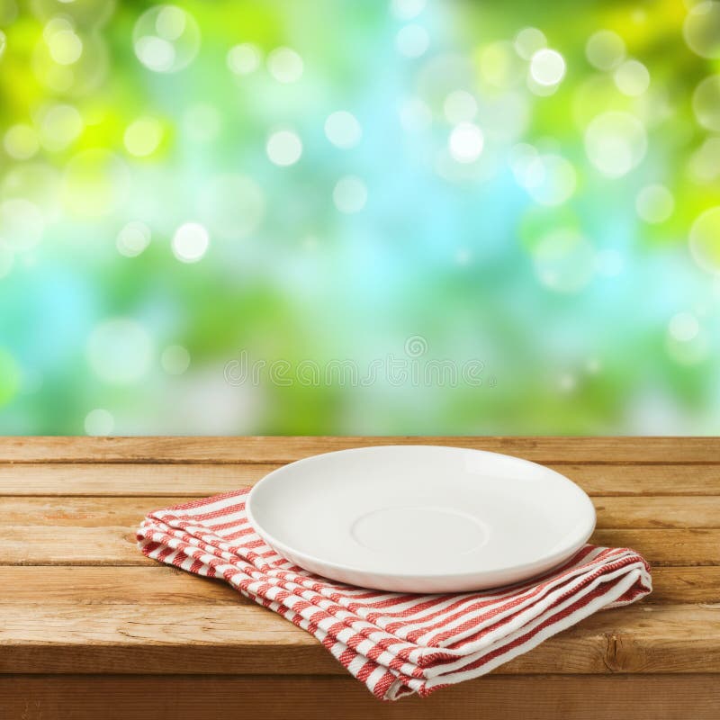 Empty White Plate on Wooden Table Stock Image - Image of grunge ...