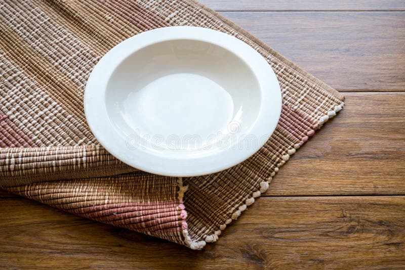 Empty Round Wooden Plate on Wood Table Background, Food Display Stock ...