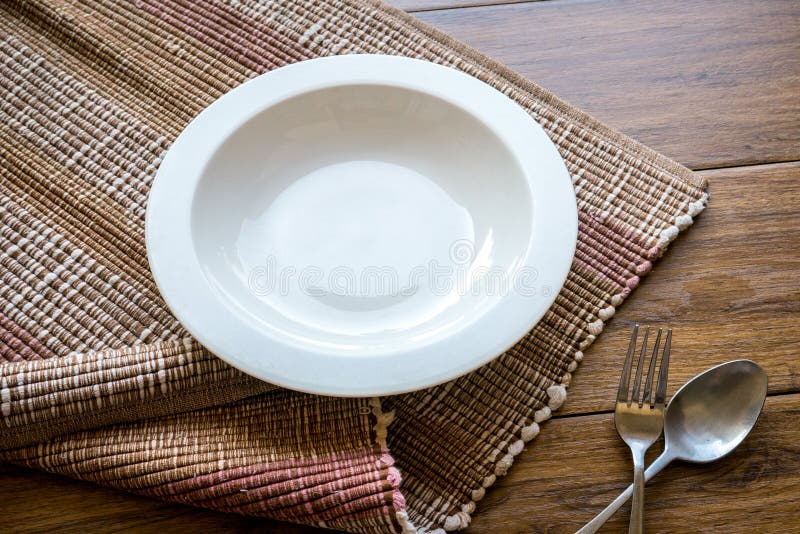 Empty Round Wooden Plate on Wood Table Background, Food Display Stock ...