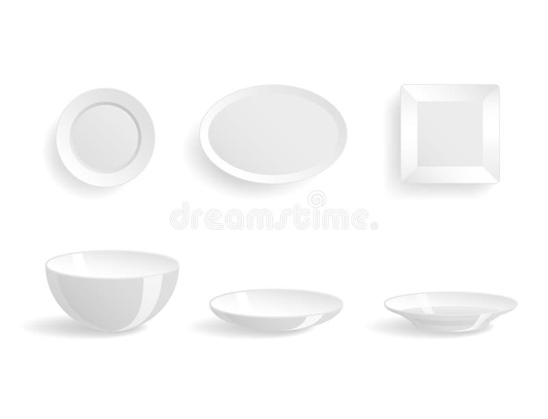 Empty White Plates Set Isolated Vector Illustration Templates Dinner ...