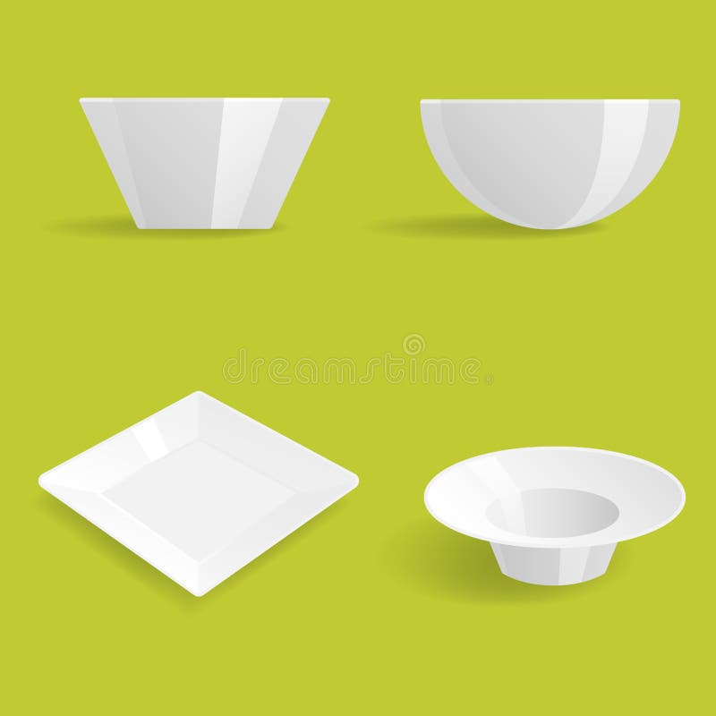 Empty White Plates Set Isolated Vector Illustration Templates Dinner ...