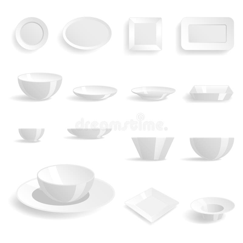 Empty White Plates Set Isolated Vector Illustration Templates Dinner ...