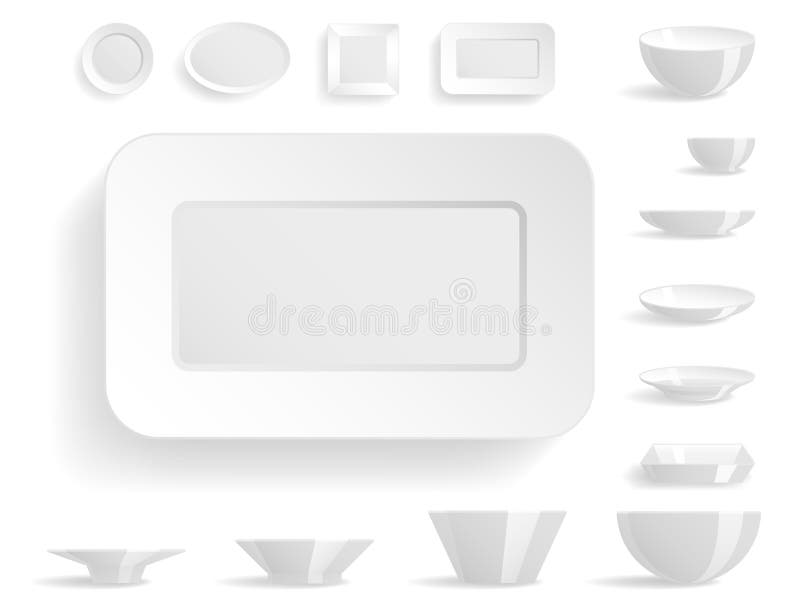 Empty White Plates Set Isolated Vector Illustration Templates Dinner ...