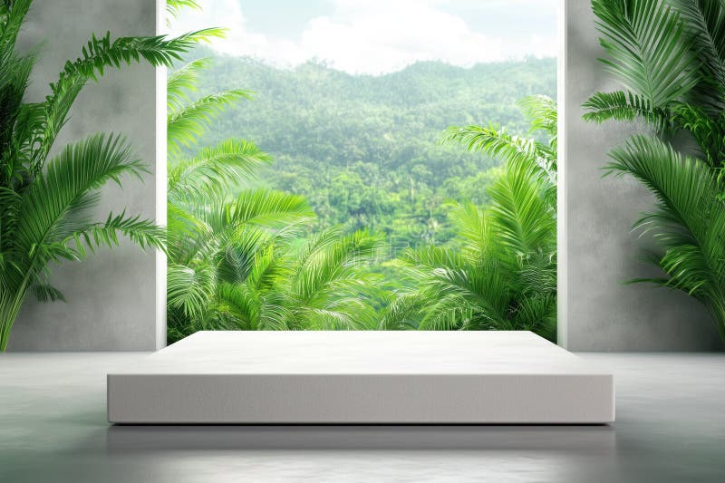 Empty White Platform Overlooking Tropical Forest Landscape Stock Photo ...