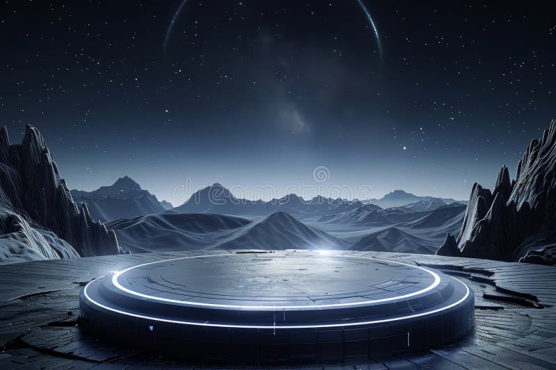 Empty White Podium Against the Backdrop of Dark Outer Space. for ...