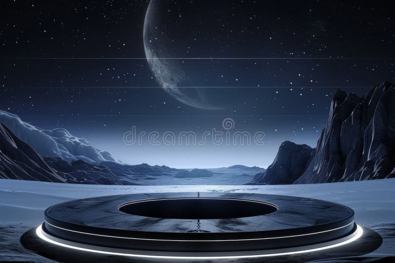 Empty White Podium Against the Backdrop of Dark Outer Space. for ...