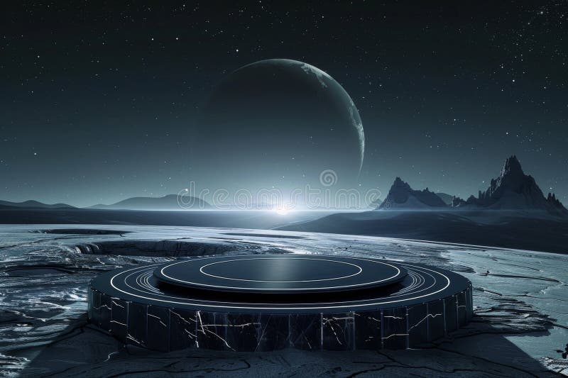 Empty White Podium Against the Backdrop of Dark Outer Space. for ...
