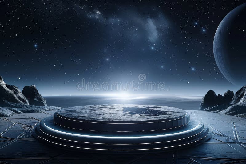 Empty White Podium Against the Backdrop of Dark Outer Space. for ...