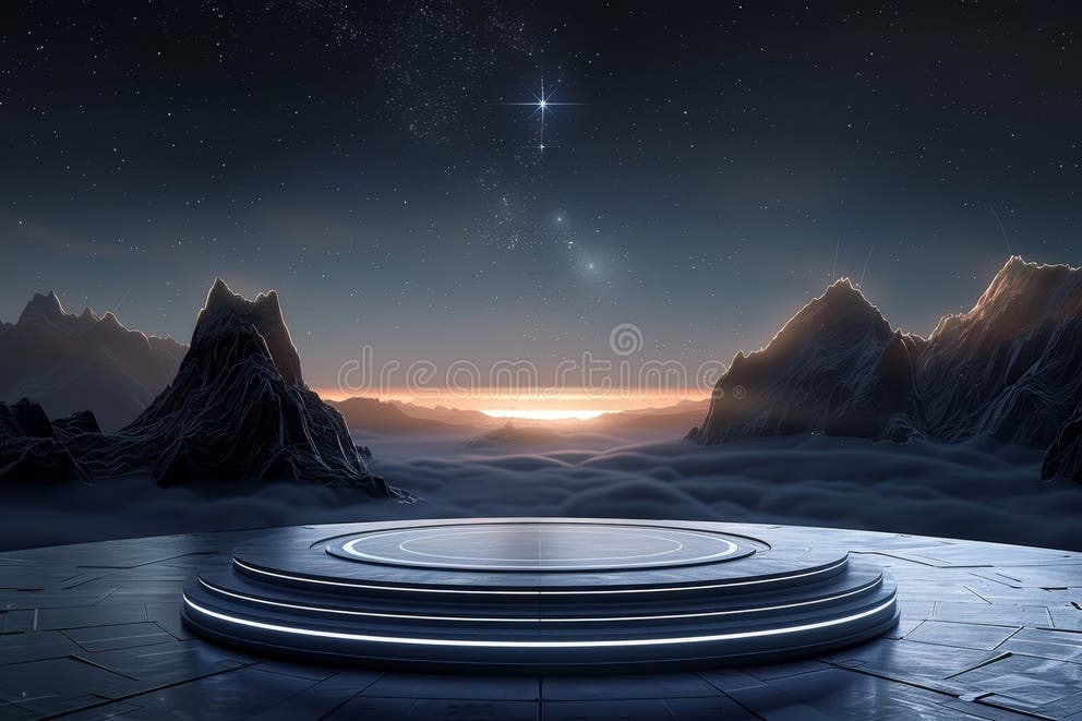 Empty White Podium Against the Backdrop of Dark Outer Space. for ...