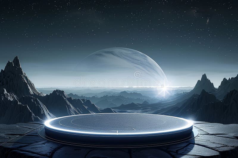 Empty White Podium Against the Backdrop of Dark Outer Space. for ...