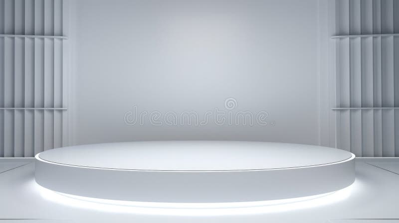 Empty White Podium in a Room with Vertical Blinds, Ideal for Product ...