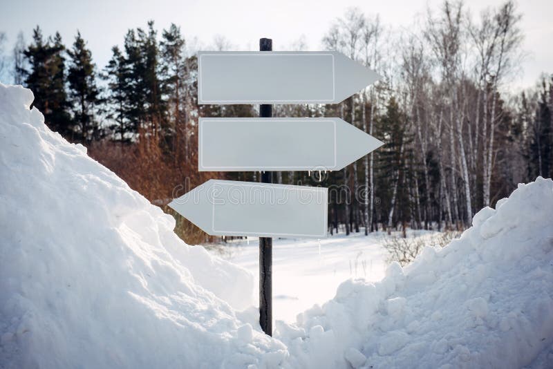 Empty White Pointers, Guidepost Against Winter Nature Background ...