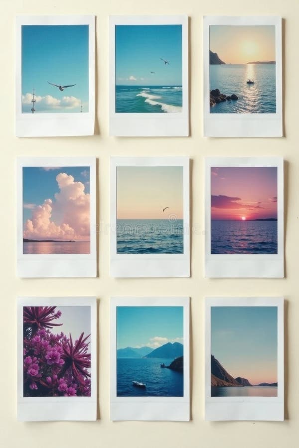 Empty White Polaroid Frames Arranged in a Line on a Neutral Background ...