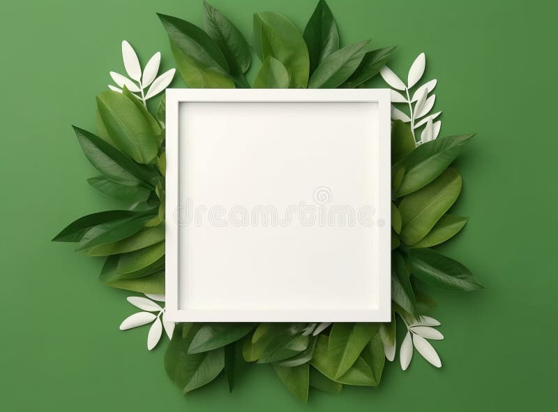Empty White Poster with Green Leaves Around it Stock Illustration ...
