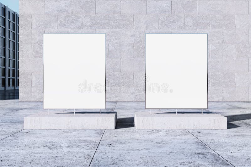 Empty White Posters in Front of Building Exterior. Sunny Day ...