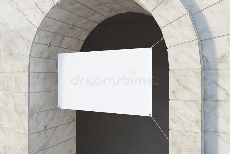 Empty White Rectangular Banner Hanging on Modern Building Facade Arch ...