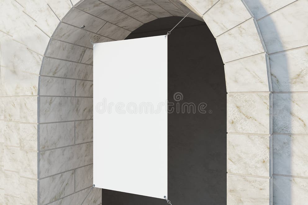 Empty White Rectangular Poster Hanging on Building Facade Arch ...