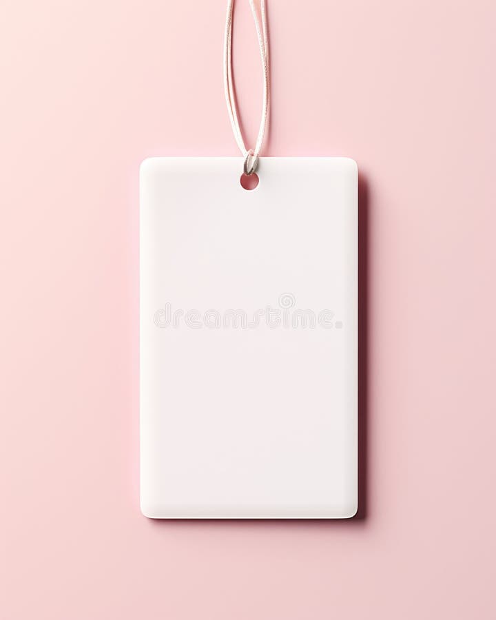 Empty White Rectangular Tag with String Isolated Against Soft Pink ...