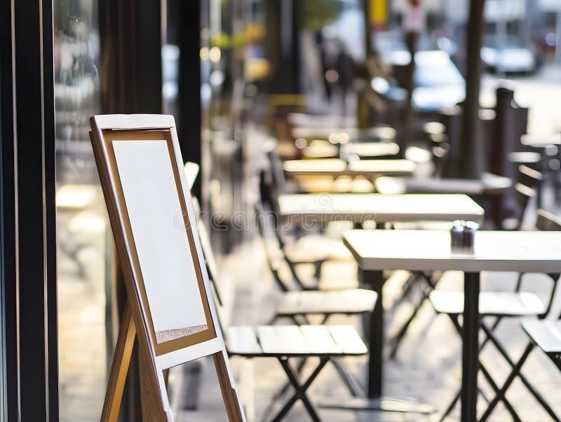 Empty White Restaurant Sign . Sidewalk Cafe Promotional Board Stock ...