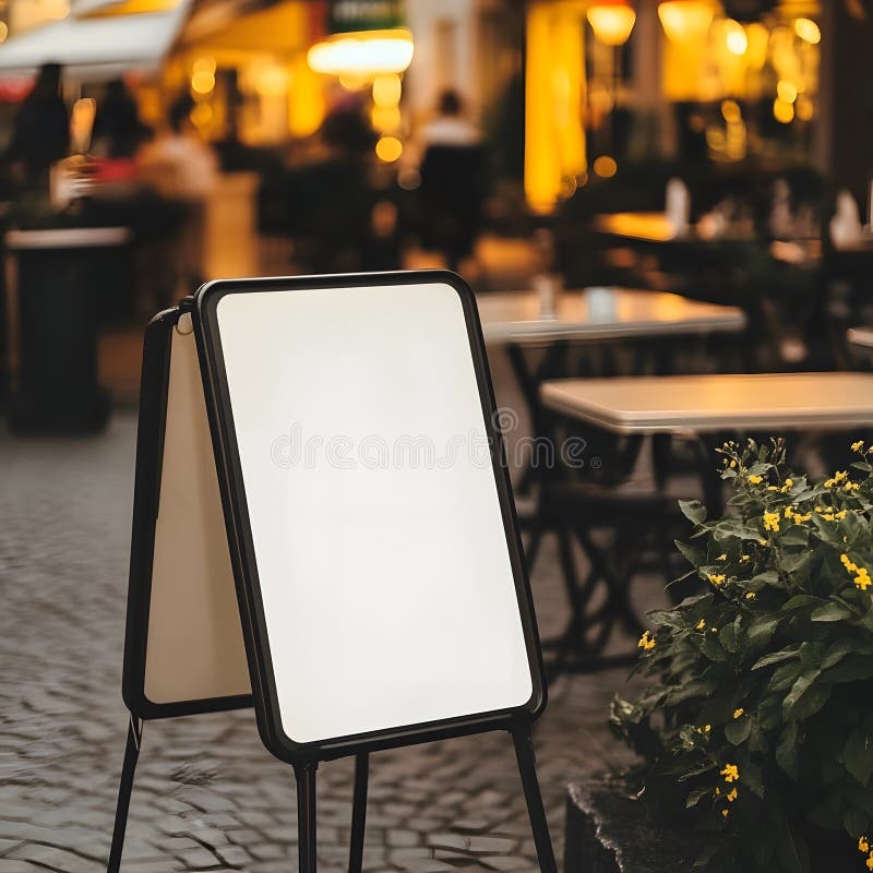 Empty White Restaurant Sign . Sidewalk Cafe Promotional Board Stock ...
