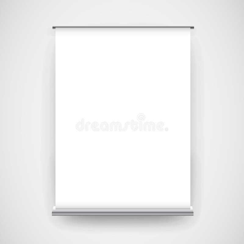 Empty White Roll Up Banner Display on Wall Stock Vector - Illustration ...