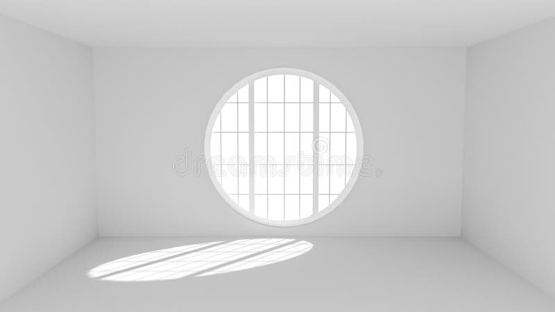 Empty White Room with Big Round Window Stock Illustration ...