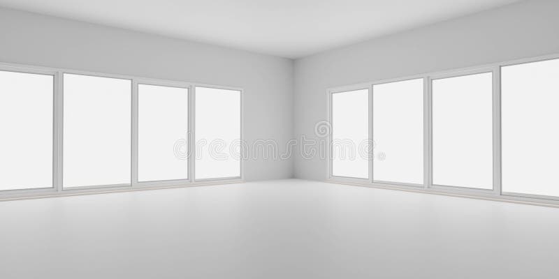 Empty White Room with Big Windows and Bright Day Light 3d Render ...