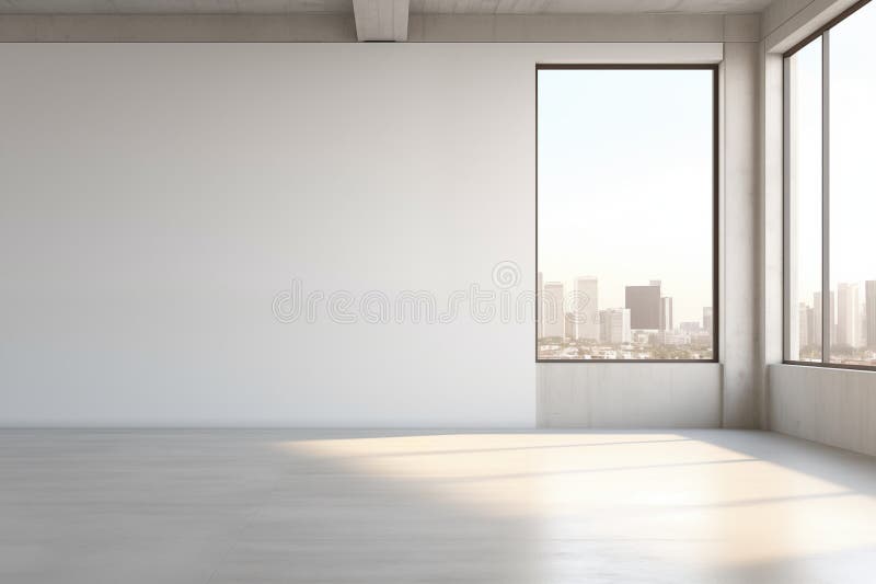 Empty White Room with Big Windows. Stock Photo - Image of window ...