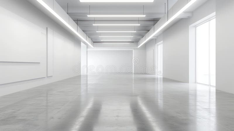 Empty White Room with Bright Overhead Lights, Minimalistic Interior ...